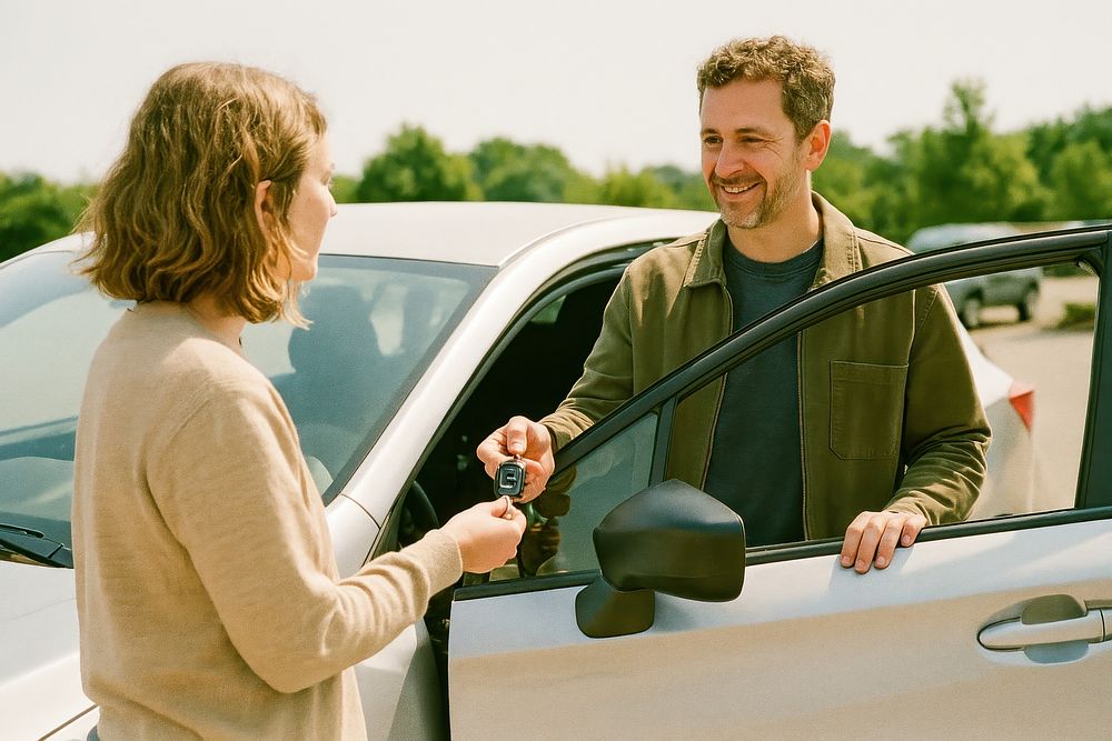 Car key exchange outdoors. | Free Photo - rawpixel