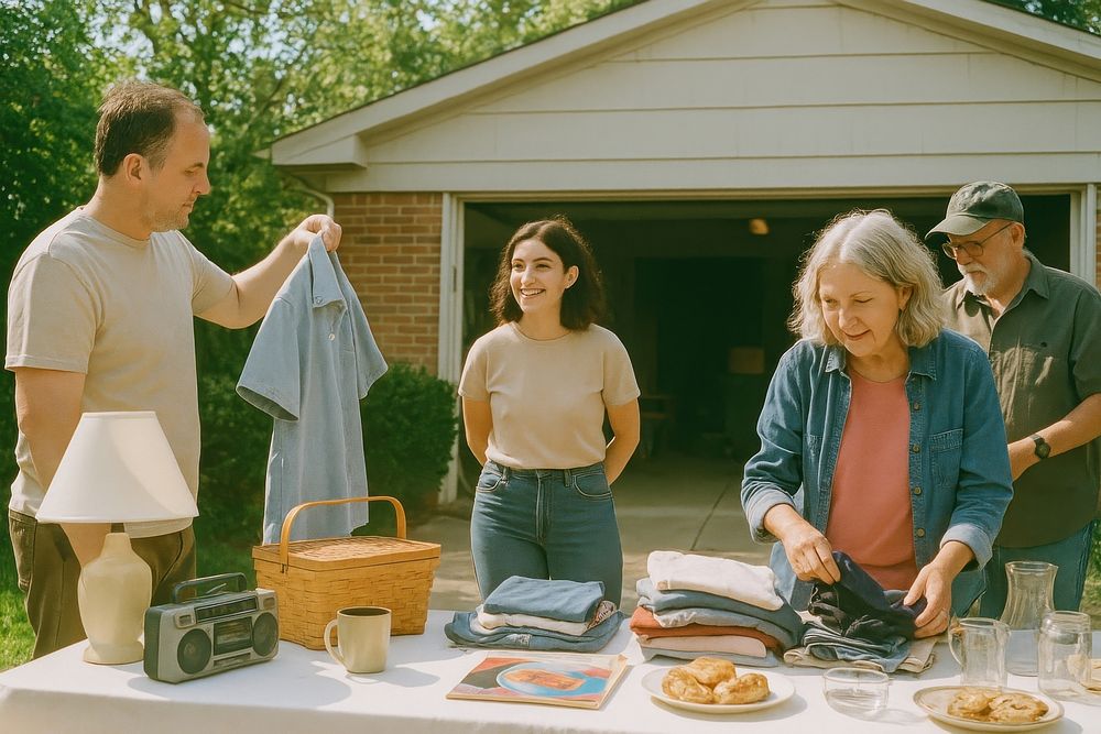 Family garage sale gathering outdoors. | Free Photo - rawpixel