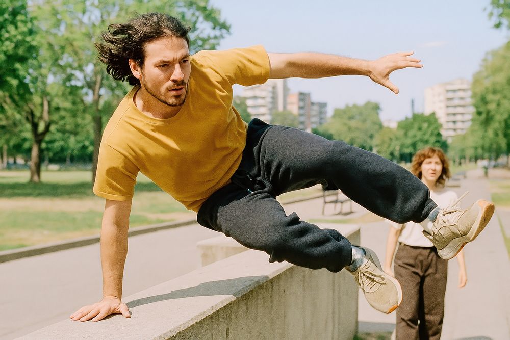 Dynamic parkour athlete leaping wall. | Free Photo - rawpixel