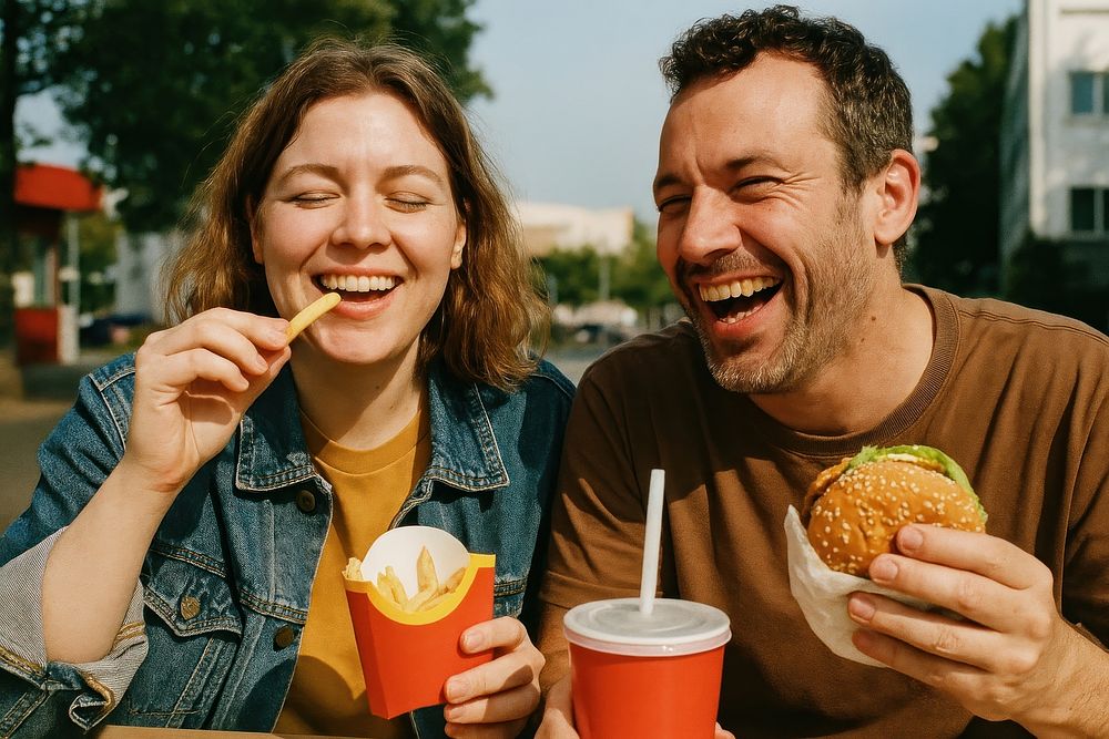 Joyful friends enjoying fast food. | Free Photo - rawpixel