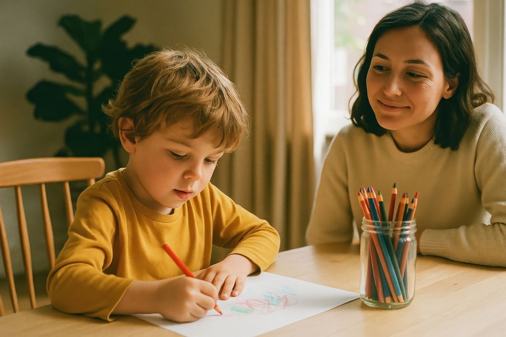 Child drawing with supervision. | Free Photo - rawpixel