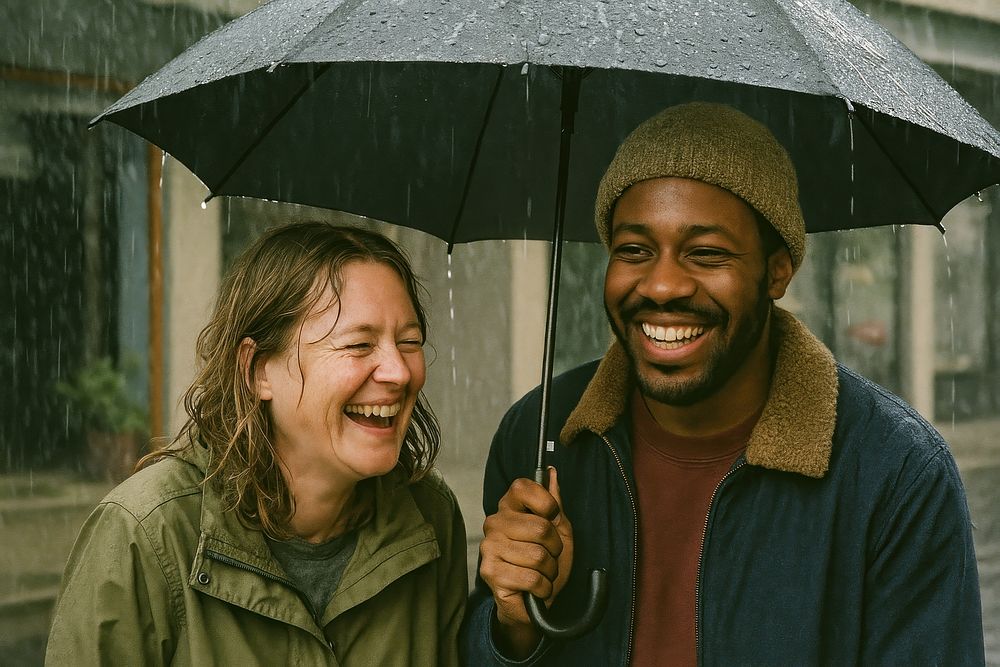 Joyful friends under umbrella | Free Photo - rawpixel