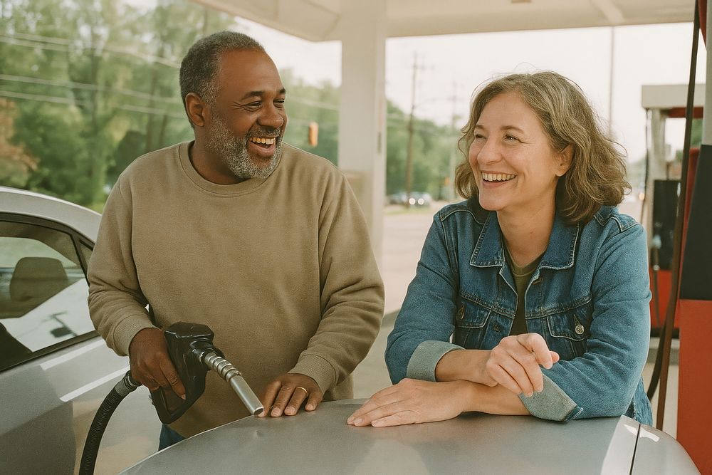 Friendly gas station interaction smile | Free Photo - rawpixel