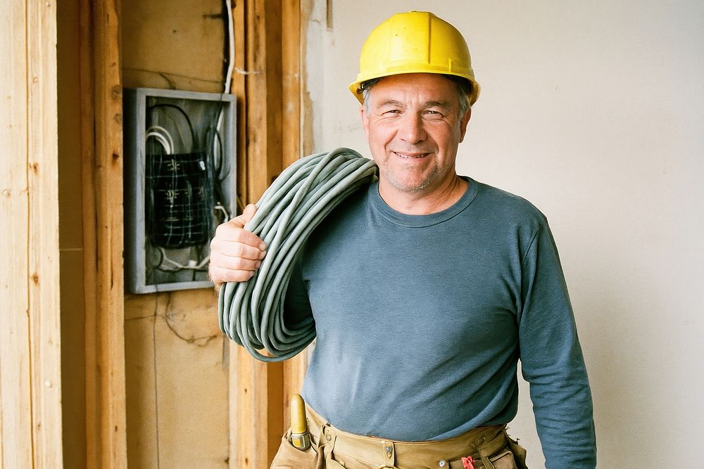 Smiling electrician with cable. | Free Photo - rawpixel