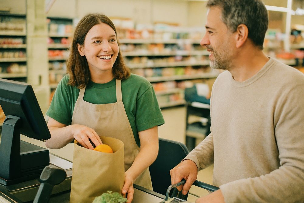 Friendly grocery store interaction | Free Photo - rawpixel