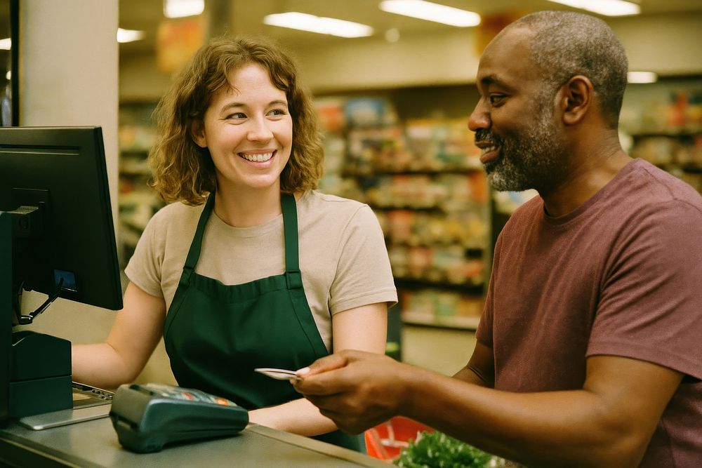 Friendly cashier assisting customer. | Free Photo - rawpixel