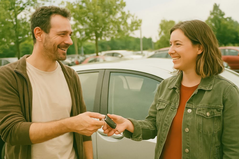 Car key exchange outdoors. | Free Photo - rawpixel