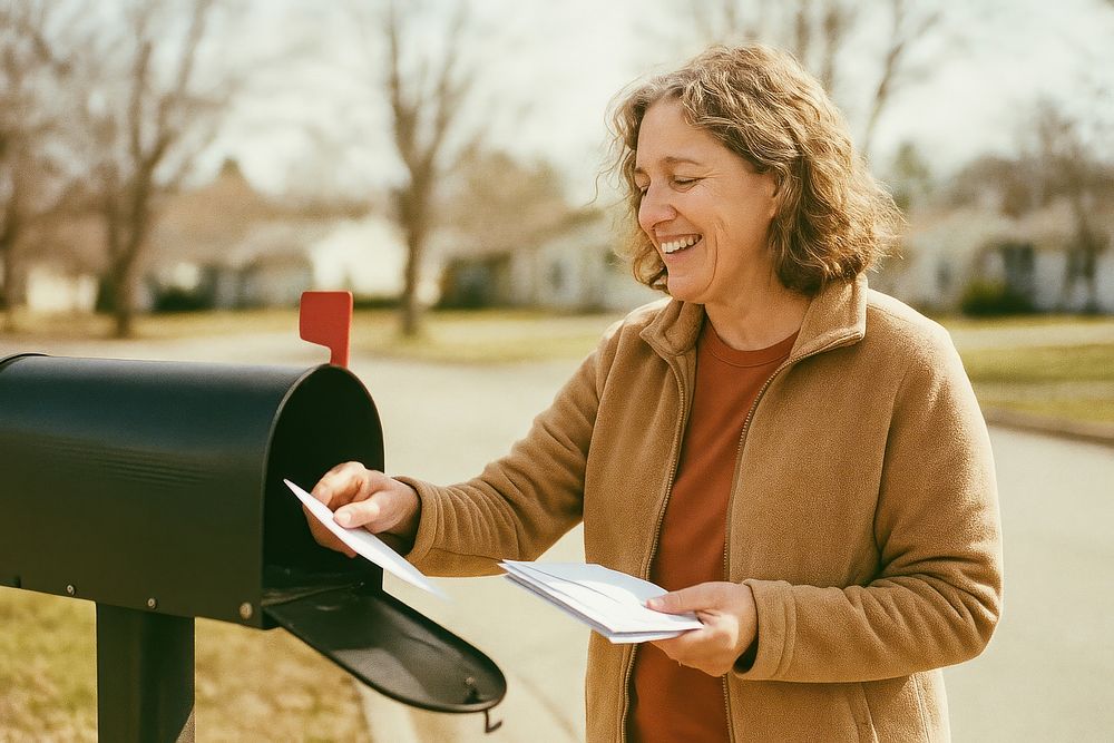 Joyful woman checks mail. | Free Photo - rawpixel