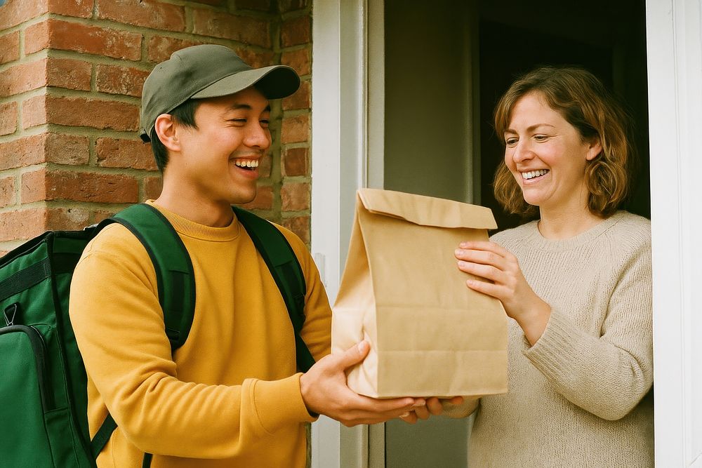 Friendly delivery service interaction. | Free Photo - rawpixel