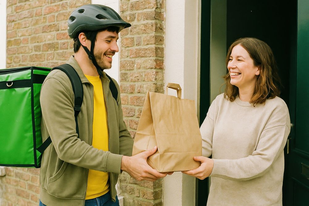 Friendly delivery service interaction. | Free Photo - rawpixel