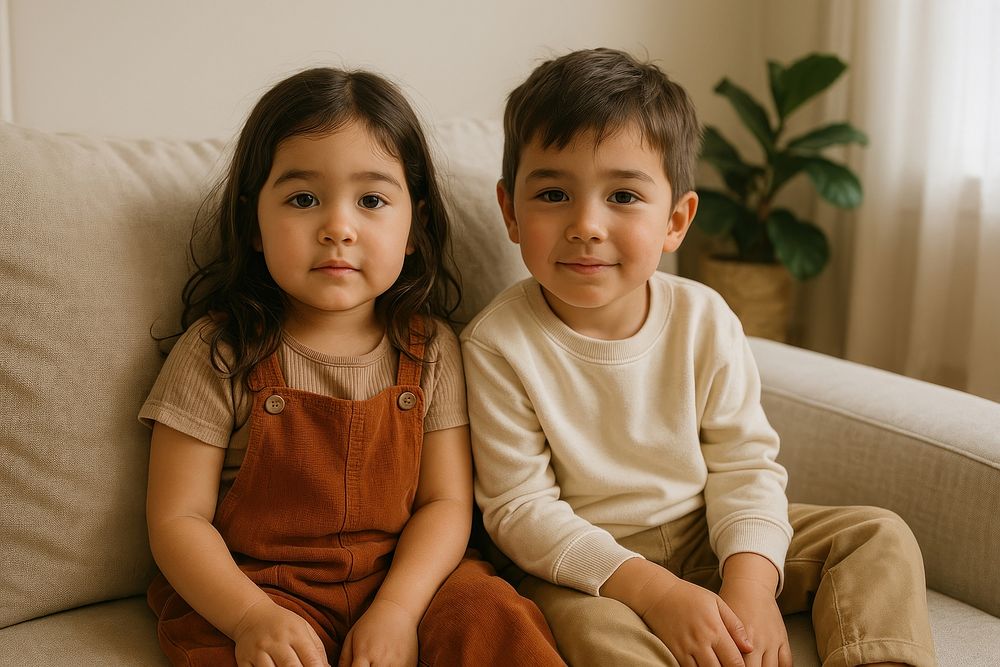 Adorable siblings sitting together indoors | Free Photo - rawpixel