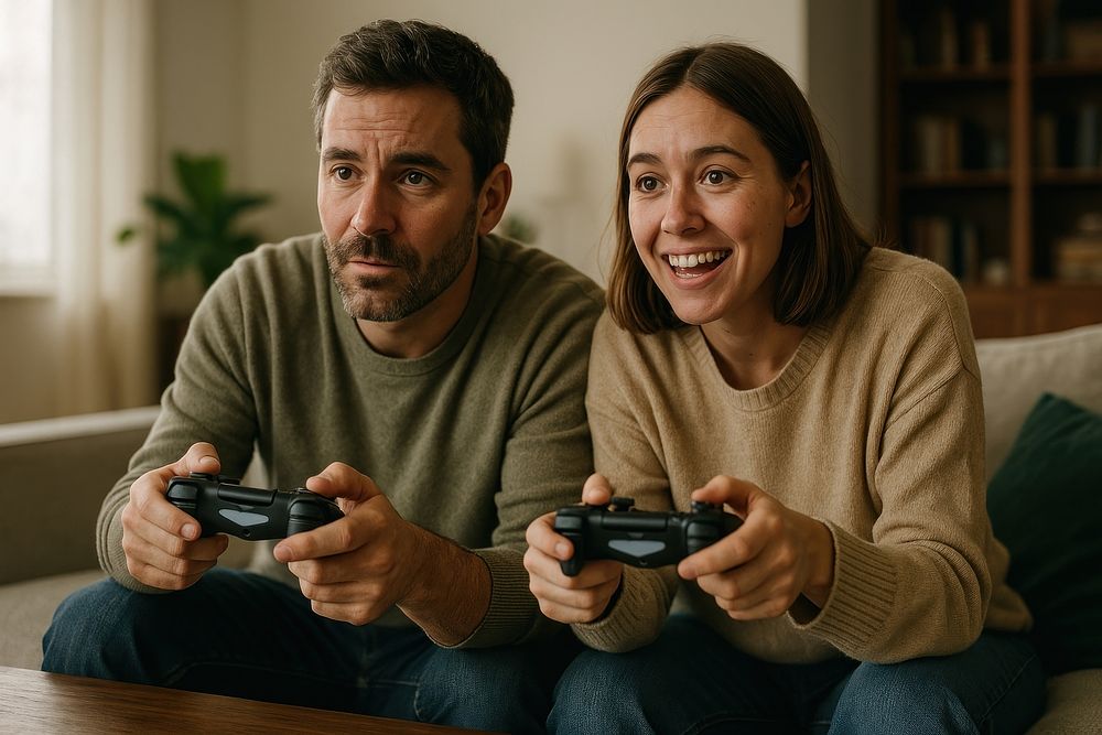 Couple gaming together happily. | Free Photo - rawpixel
