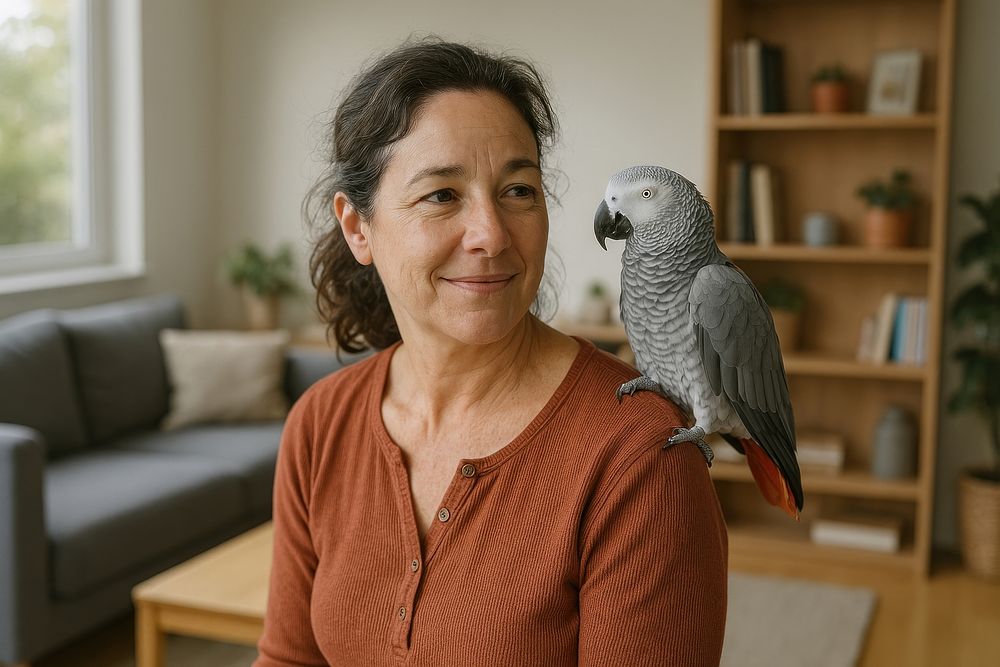 Woman with parrot indoors | Free Photo - rawpixel