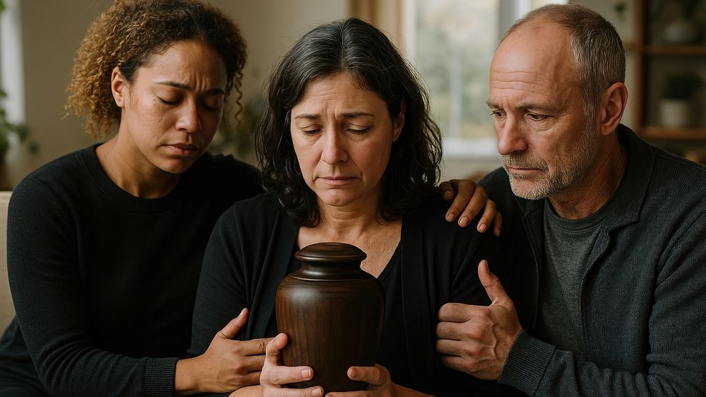 Family mourning with urn. | Free Photo - rawpixel