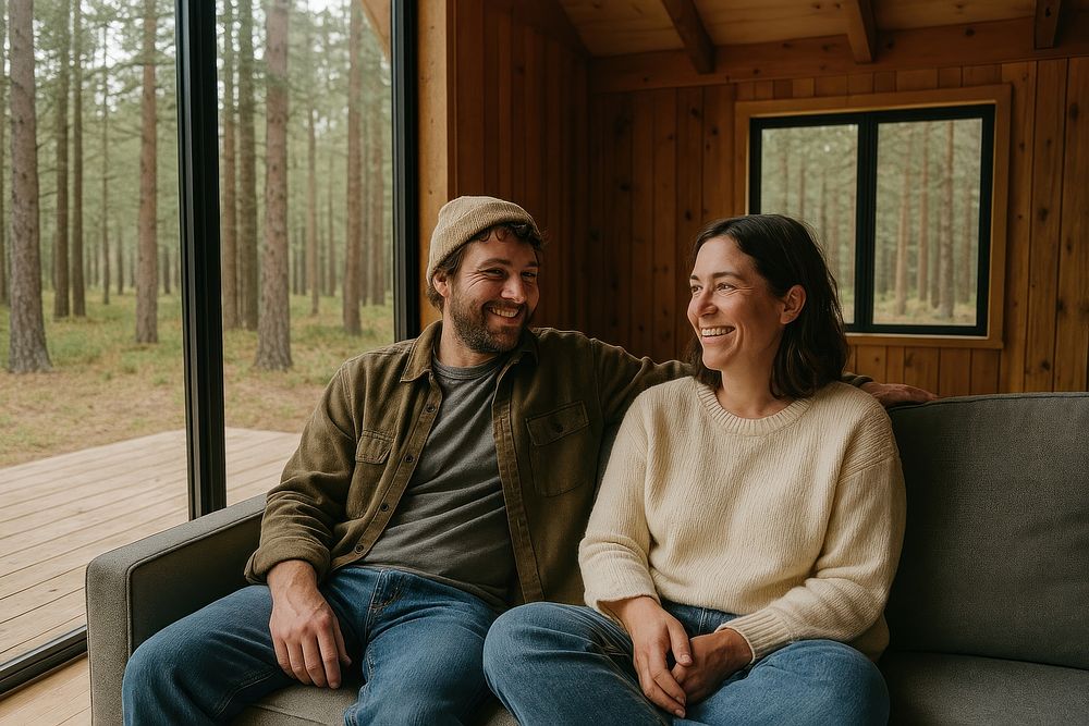 Couple relaxing in cabin retreat. | Free Photo - rawpixel