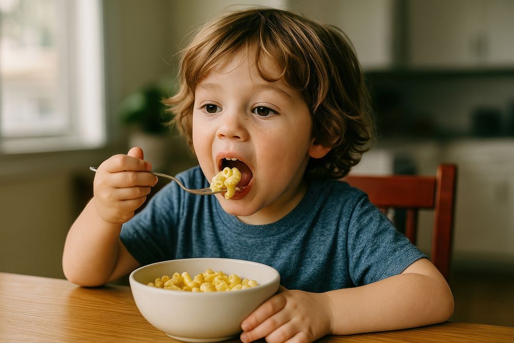 Child enjoying delicious macaroni. | Free Photo - rawpixel