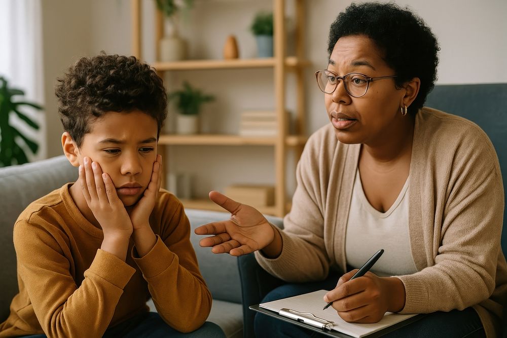 Therapist guides thoughtful child. | Free Photo - rawpixel