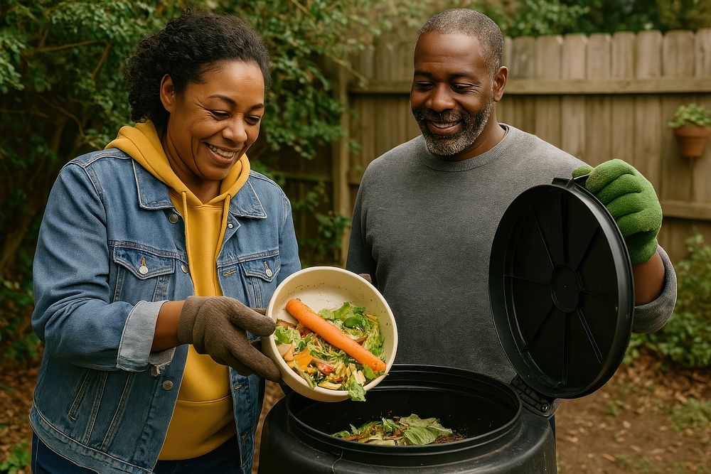 Couple composting food waste outdoors. | Free Photo - rawpixel