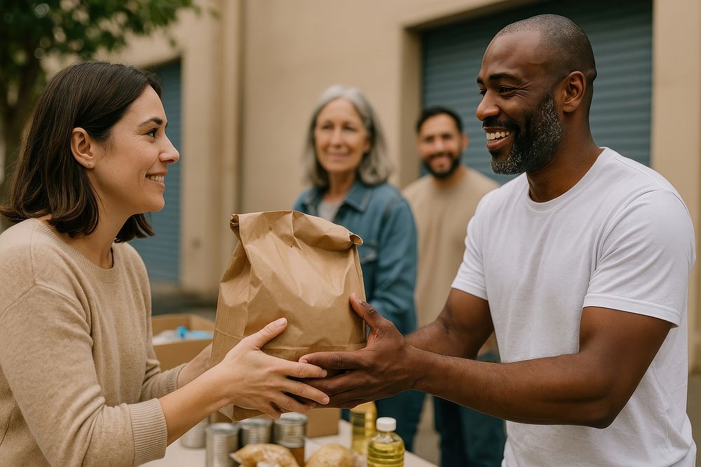 Community food donation event smiles | Free Photo - rawpixel