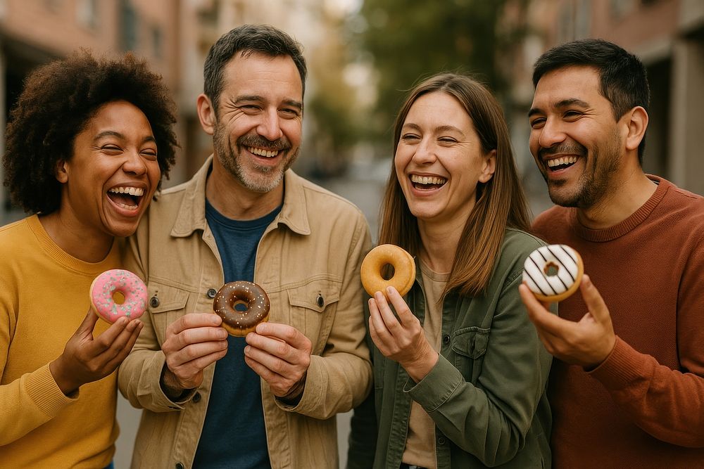 Friends enjoying donuts together. | Free Photo - rawpixel
