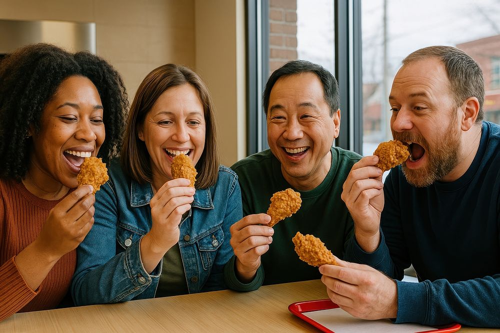 Friends enjoying crispy chicken | Free Photo - rawpixel