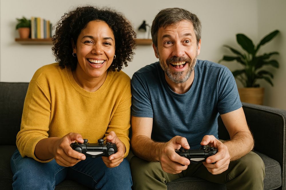 Couple gaming joyful together | Free Photo - rawpixel