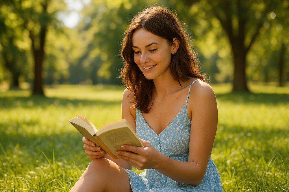 Woman reading book outdoors peacefully | Free Photo - rawpixel