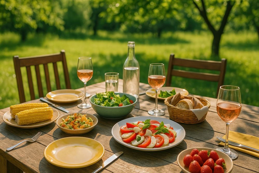 Outdoor summer dining table setup | Free Photo - rawpixel