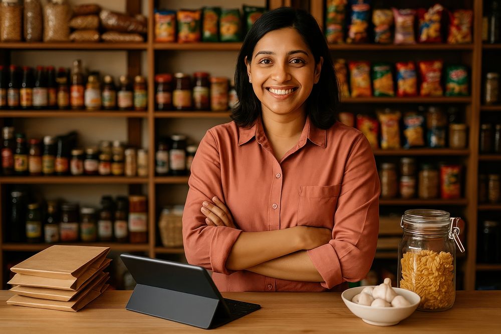 Smiling shopkeeper in grocery store. | Free Photo - rawpixel