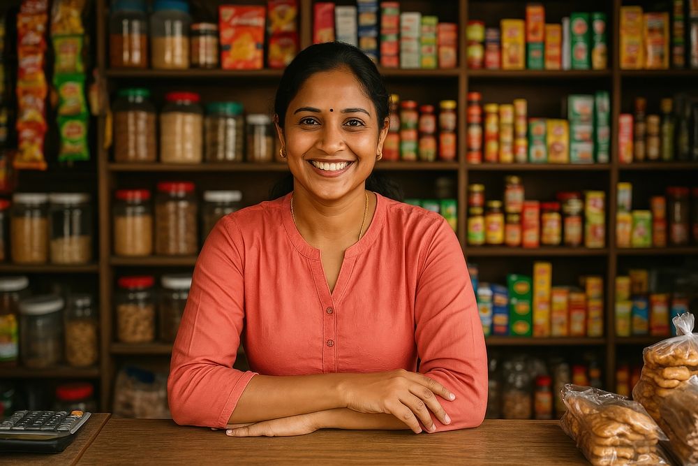 Smiling shopkeeper in grocery store. | Free Photo - rawpixel