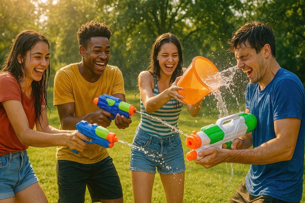 Joyful summer water fight friends | Free Photo - rawpixel