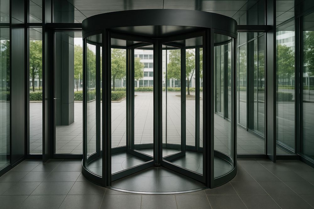 Modern glass revolving door entrance. | Free Photo - rawpixel