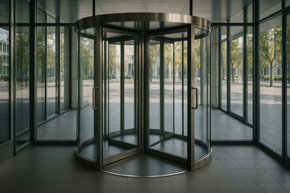 Modern glass revolving door entrance. | Free Photo - rawpixel