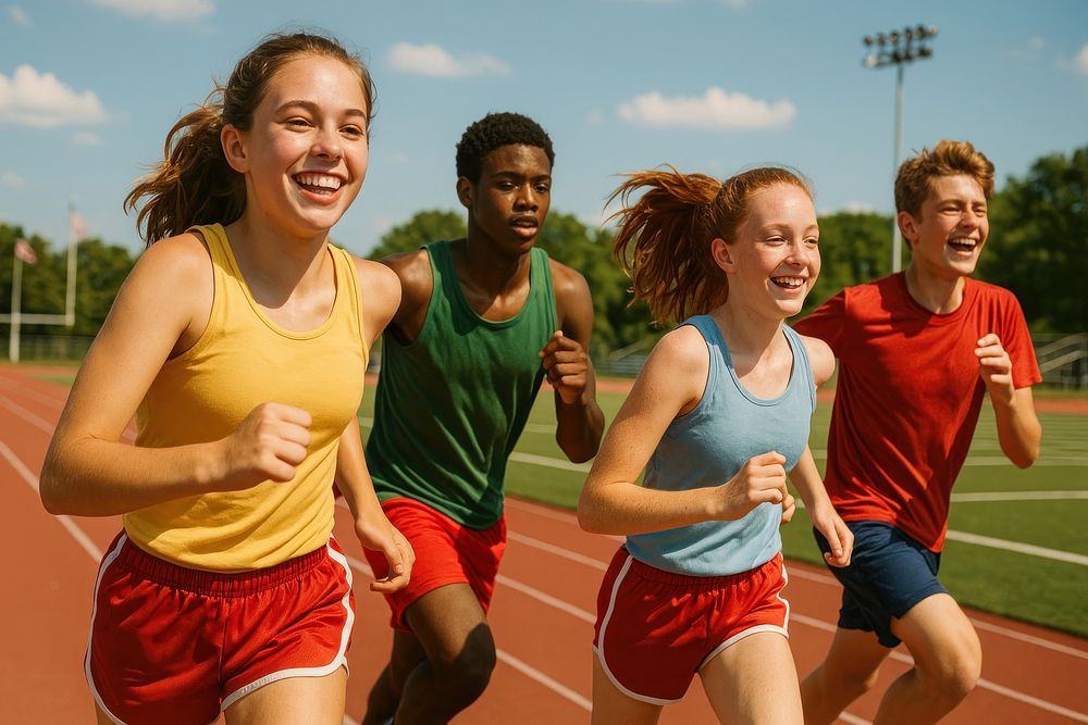 Teens running track joyfully. | Free Photo - rawpixel