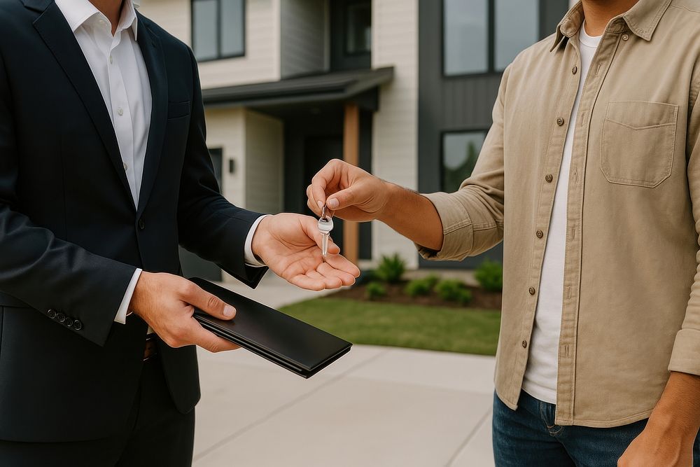 Real estate key exchange outdoors. | Free Photo - rawpixel