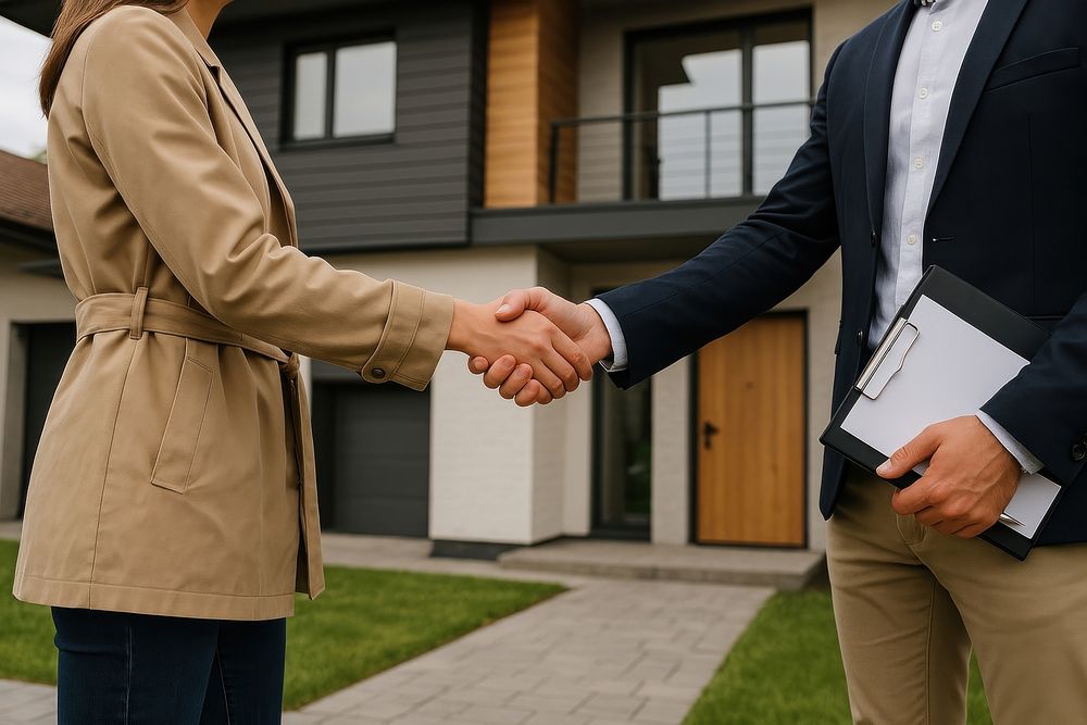 Real estate handshake agreement outdoors. | Free Photo - rawpixel