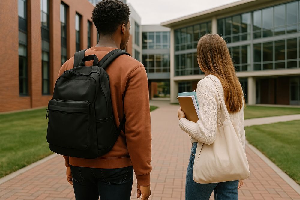 Students walking on campus pathway | Free Photo - rawpixel