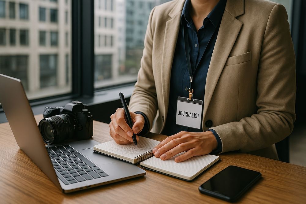 Journalist writing with camera | Free Photo - rawpixel