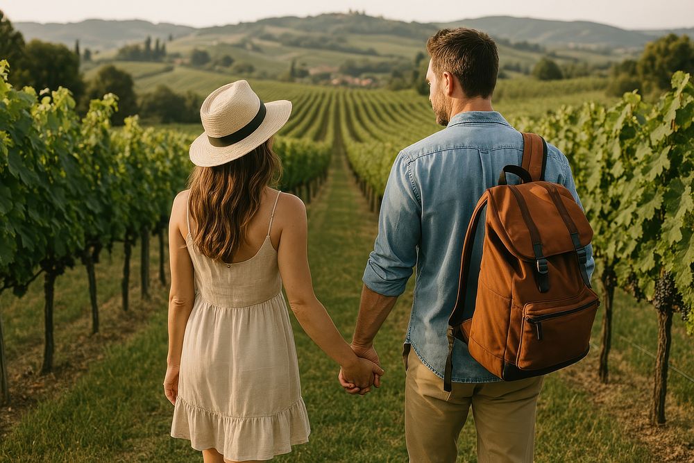 Couple exploring vineyard landscape | Free Photo - rawpixel