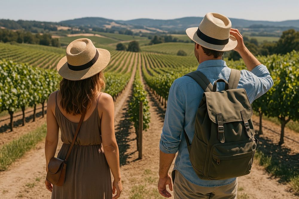 Couple exploring vineyard landscape together | Free Photo - rawpixel