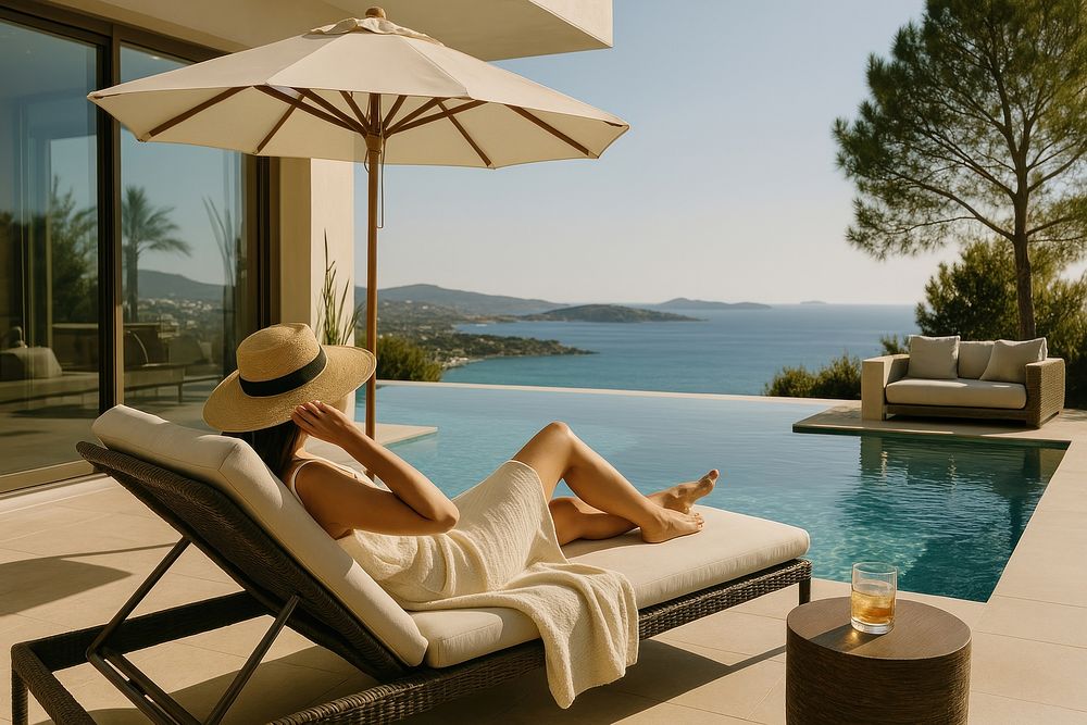 Luxurious poolside relaxation view. | Free Photo - rawpixel
