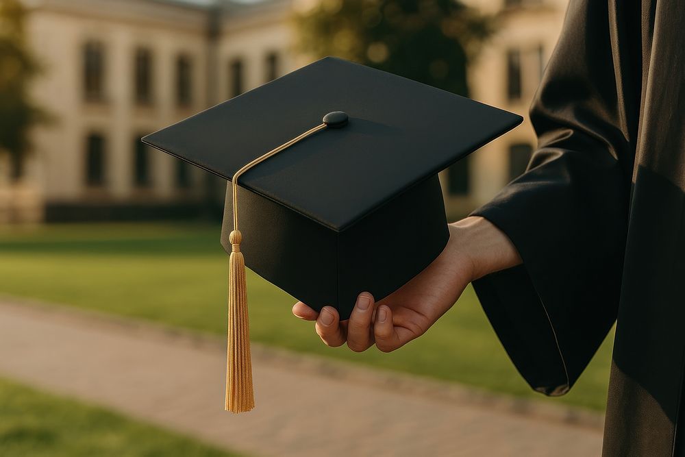 Graduation cap held outdoors. | Free Photo - rawpixel