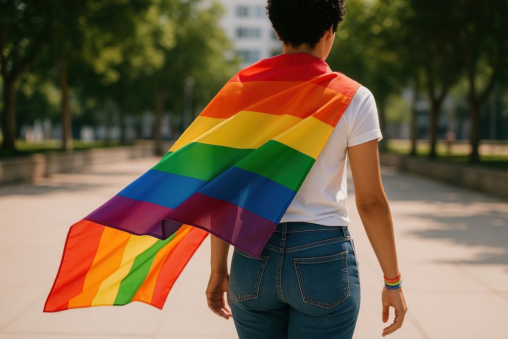 Pride flag person walking confidently. | Free Photo - rawpixel