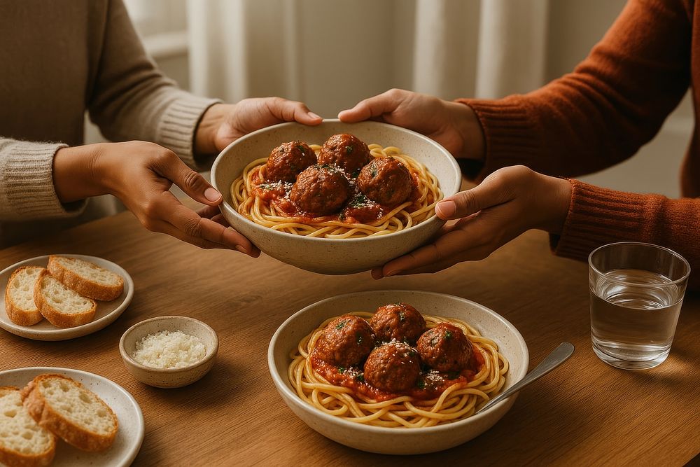 Sharing delicious spaghetti meal | Free Photo - rawpixel
