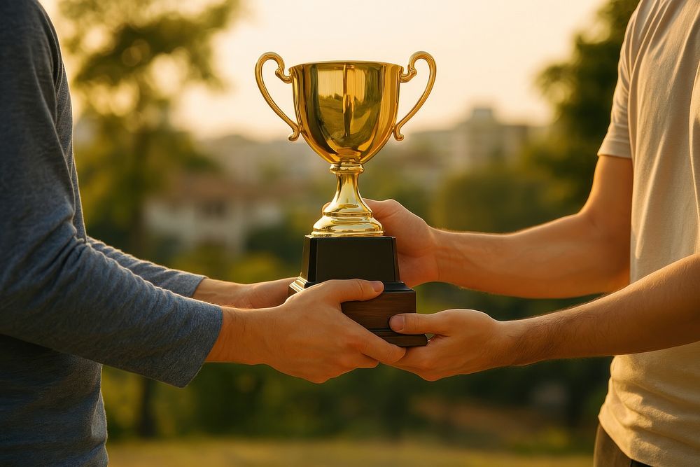 Trophy handover between two individuals. | Free Photo - rawpixel