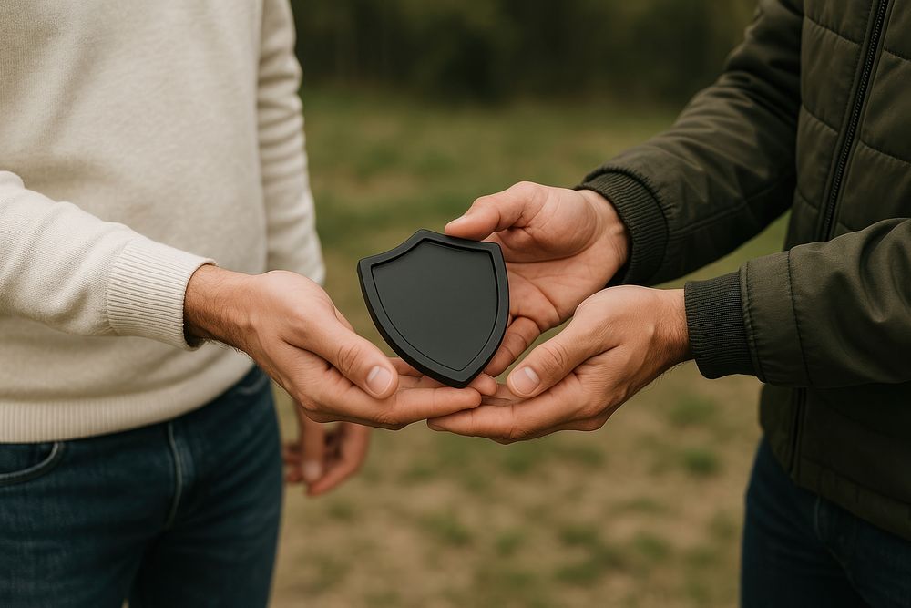 Hands exchanging shield emblem. | Free Photo - rawpixel