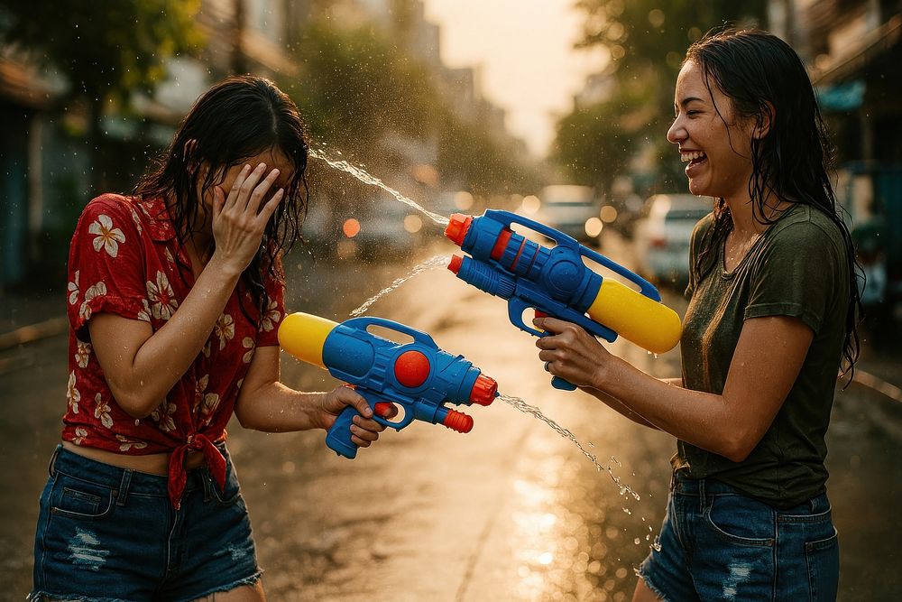 Joyful water gun battle outdoors. | Free Photo - rawpixel