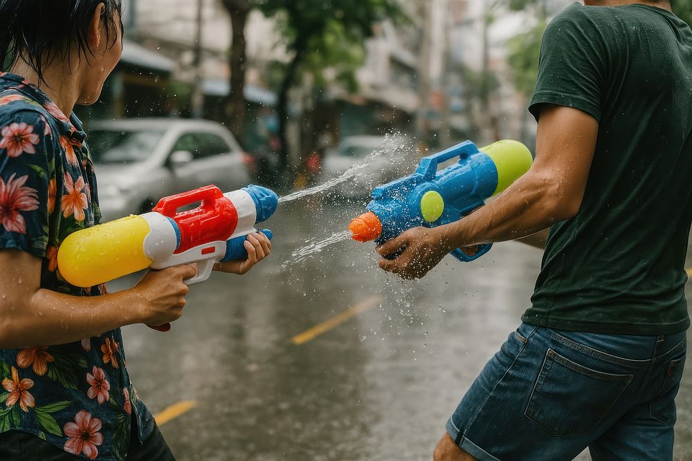 Playful water gun battle outdoors | Free Photo - rawpixel