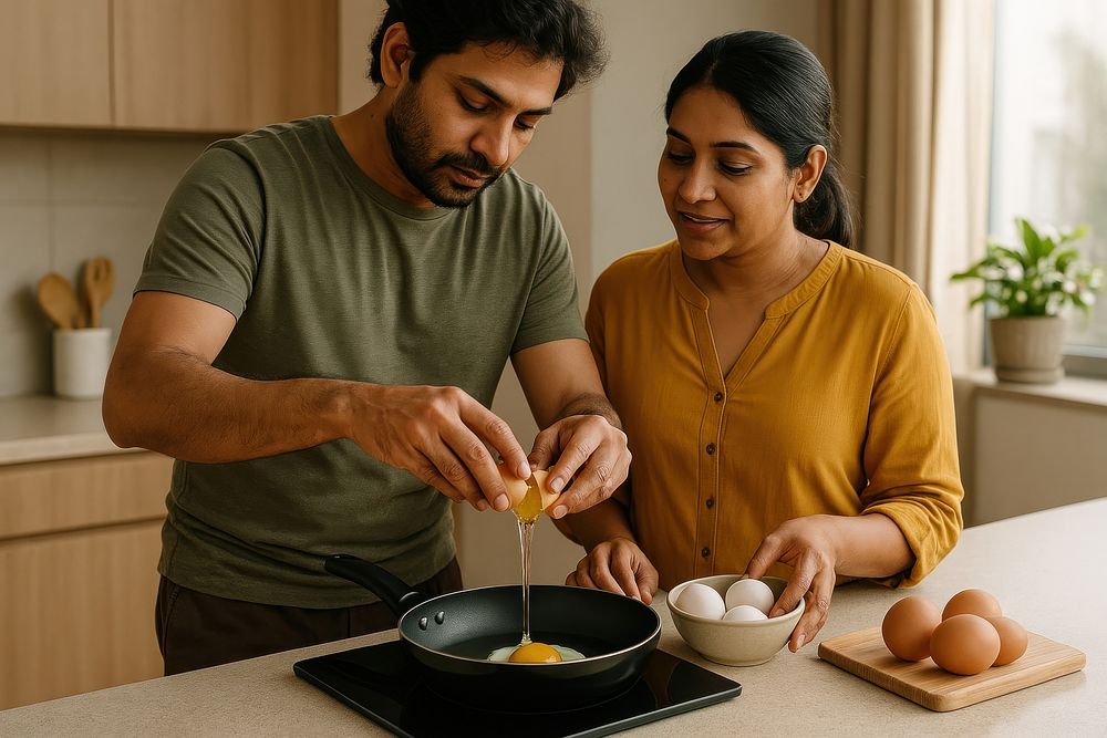Couple cooking breakfast together | Free Photo - rawpixel