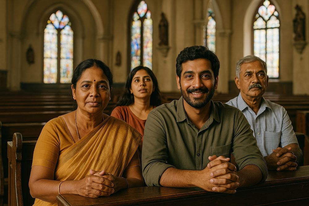 Family seated in church pews | Free Photo - rawpixel